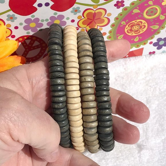 Versona | Jewelry | Boho Wood Bead Tribal Ethnic Stretch Bracelet Set ...